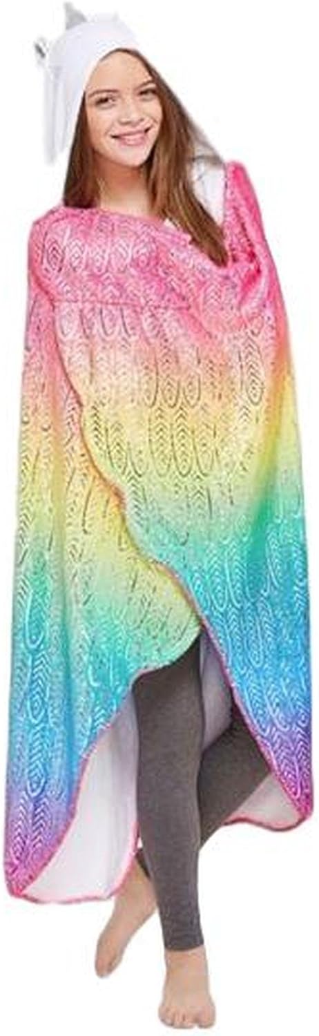 Amazon.com: Justice Unicorn Hooded Blanket for Girls Rainbow Colors ...