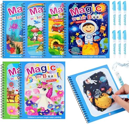 MINISOISO Pack of 6 Water Colouring Book with Water Pen with 6 Water ...