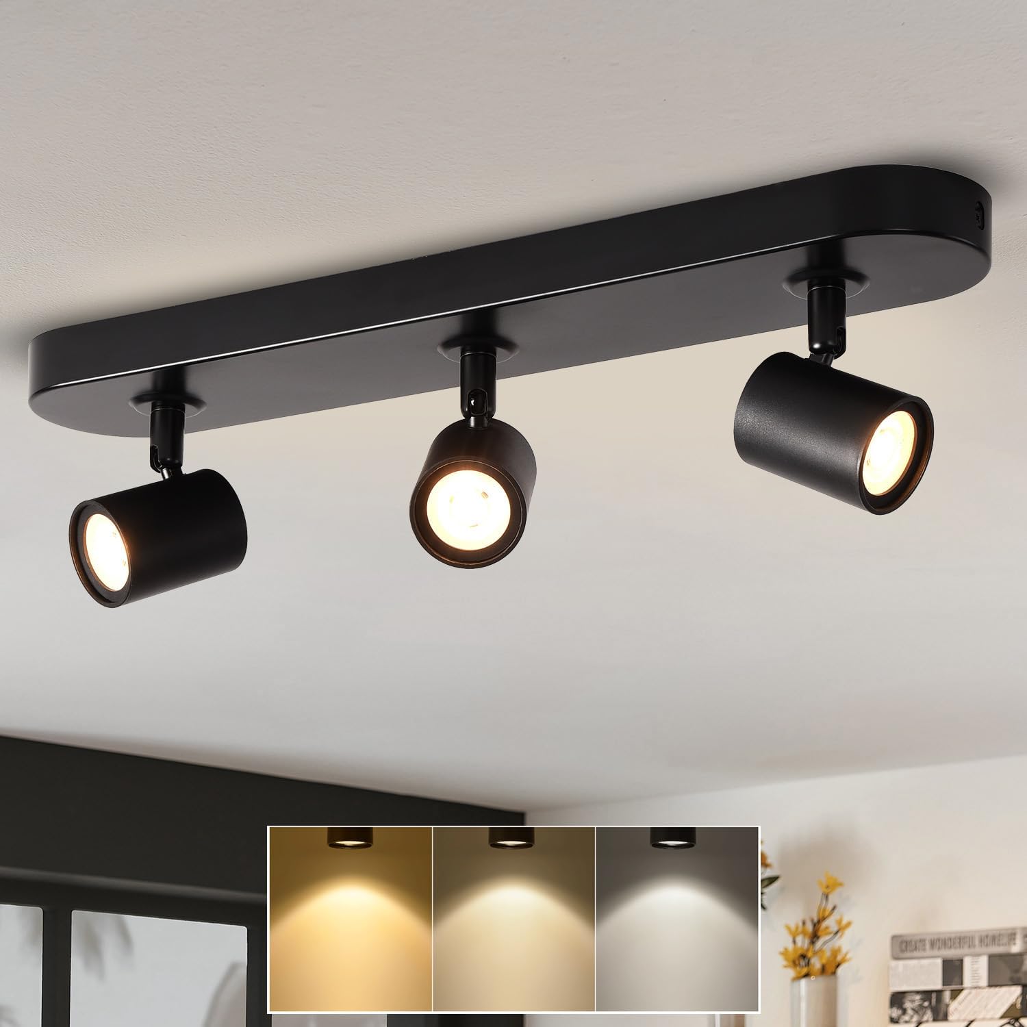 ANWIO Spotlights Ceiling Lights,3 Black Kitchen Spot Lights for Ceiling ...