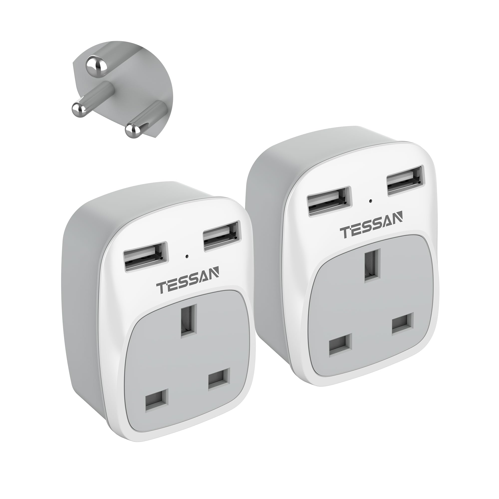 UK to India Plug Adapter 2 Pack, TESSAN Grounded India Travel Adapter ...