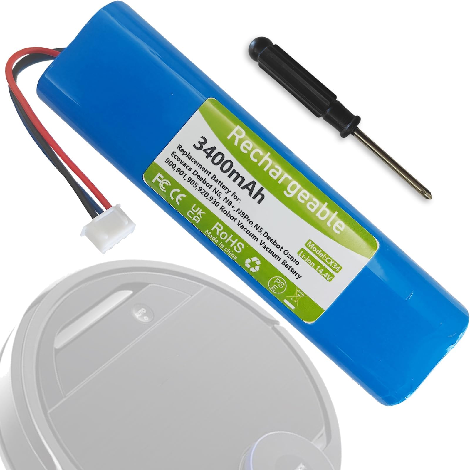 Amazon.com: 3400mAh Li-Ion Battery Replacement for Ecovacs Deebot N8 ...