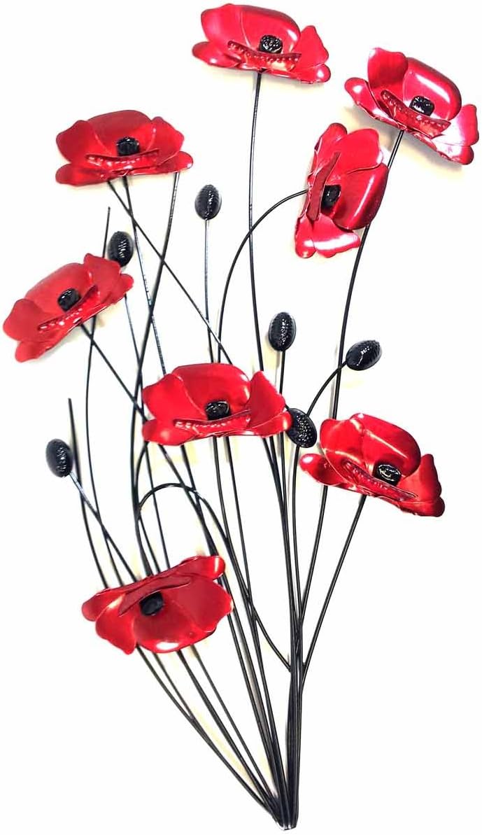New - Contemporary Metal Wall Art Decor Sculpture - Red Poppy Bunch ...