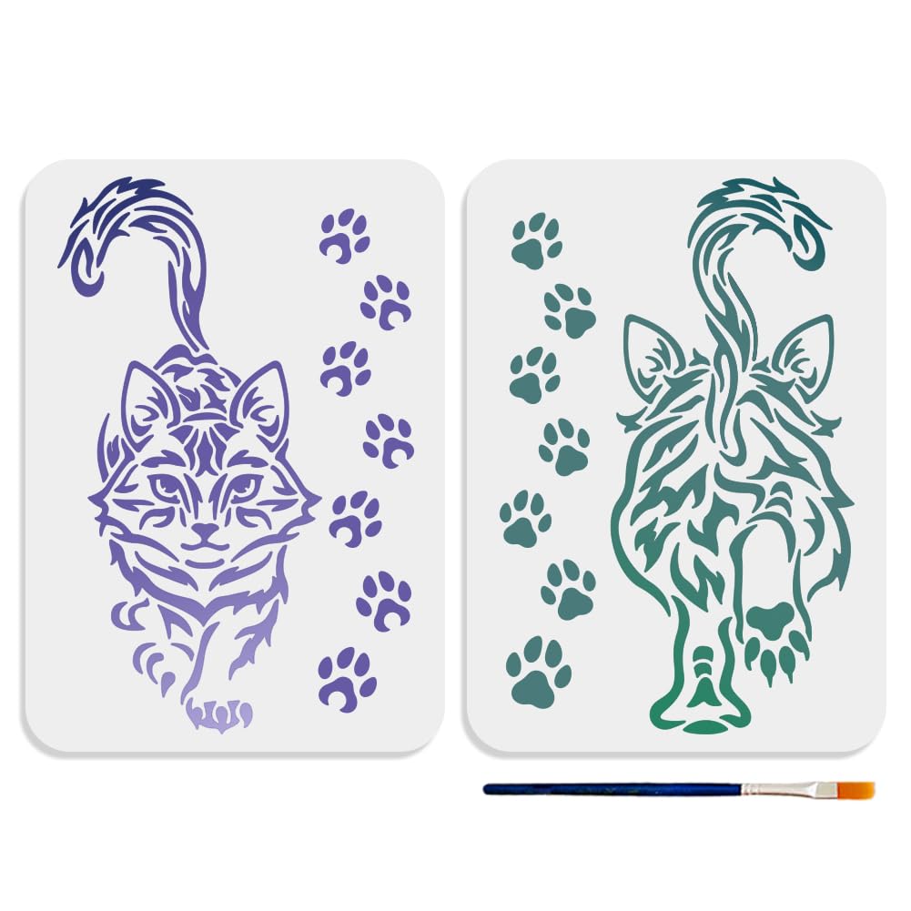 Amazon.com : MAYJOYDIY 2pcs Walking Cat Stencils 11.7×8.3inch Cat Paw ...