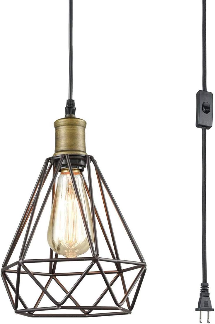 Industrial Farmhouse Plug in Pendant Light with On/Off Switch Wire ...