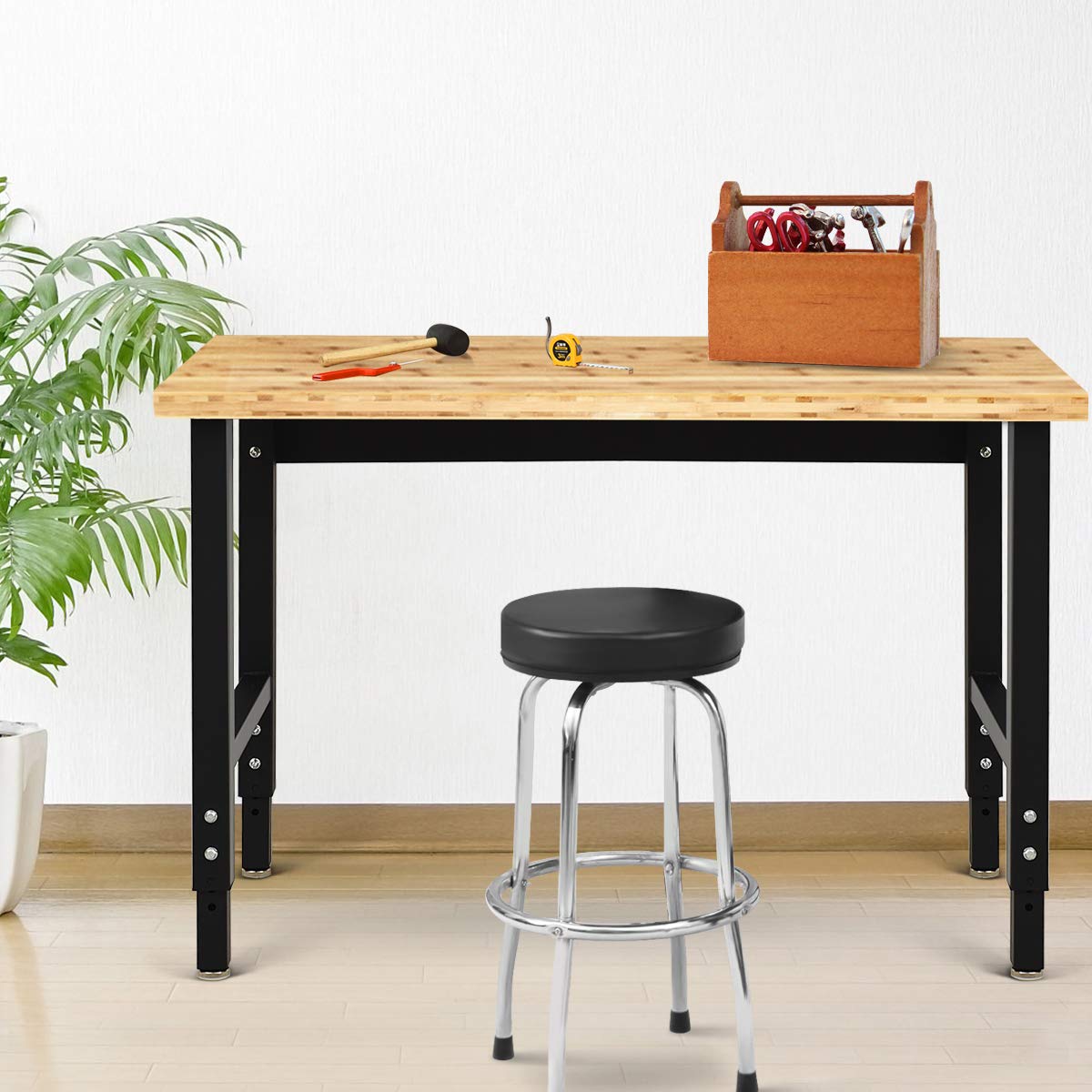 Goplus Adjustable Workbench, 48" 1500 Lbs Bamboo Top Work Bench for ...