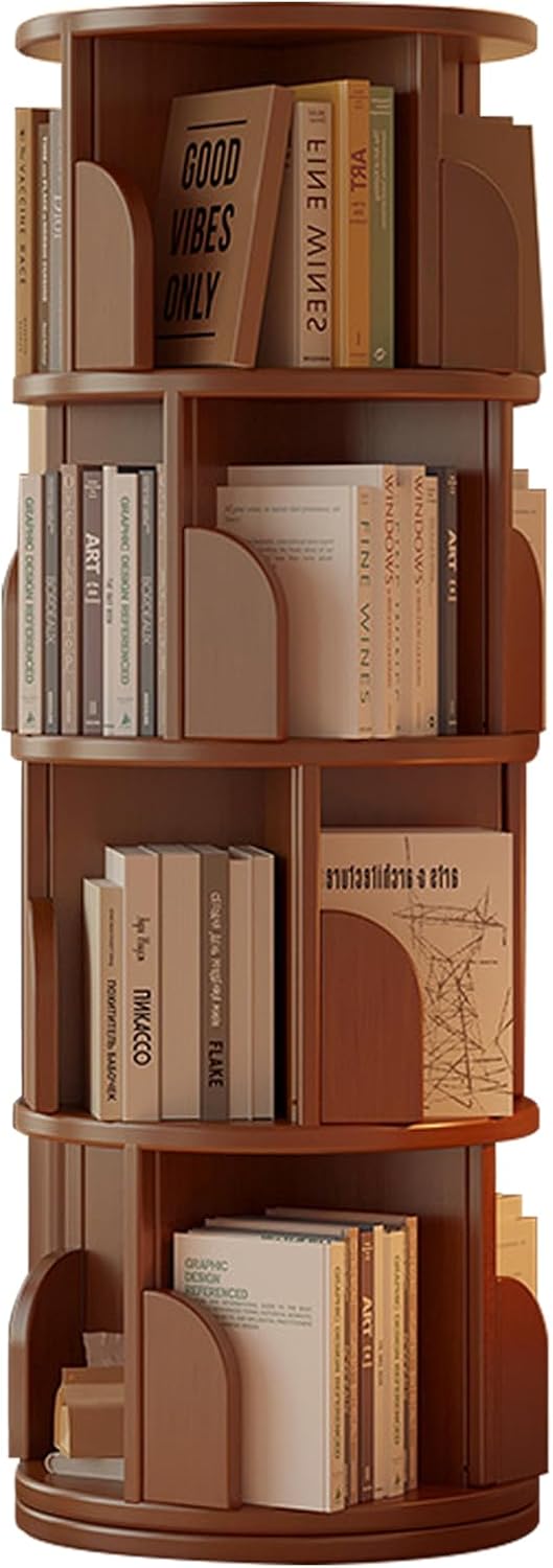 5 Tier Revolving Bookcase, Rotating Bookshelf Tower, 360° Round Rotate ...