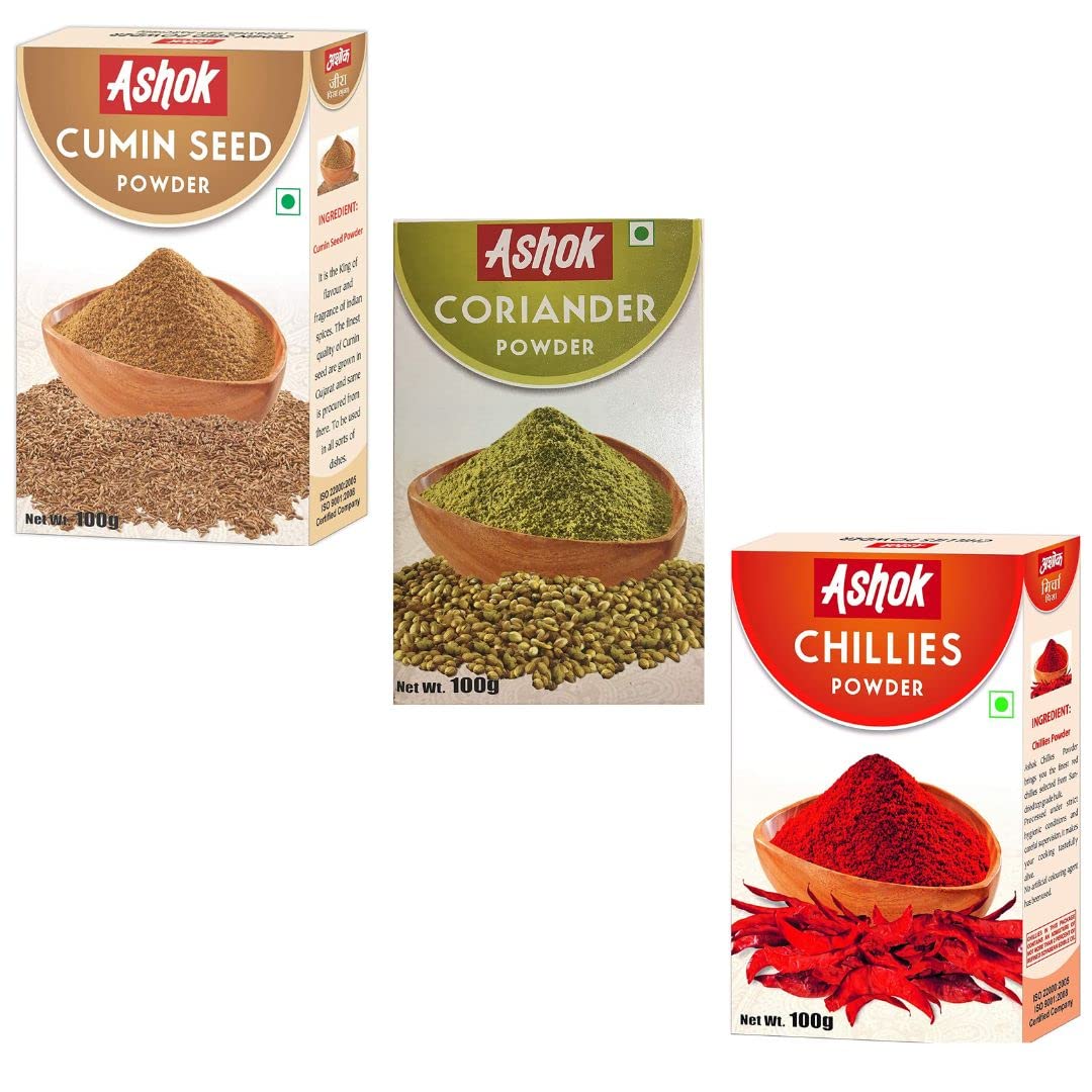Ashok Dhaniya Powder, Cumin and Chilli Powder, Spices Combo Pack with ...
