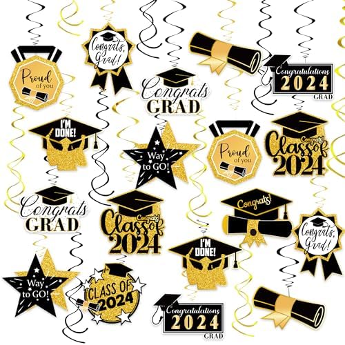Amazon.com: Black and Gold Graduation Hanging Streamers Decorations ...