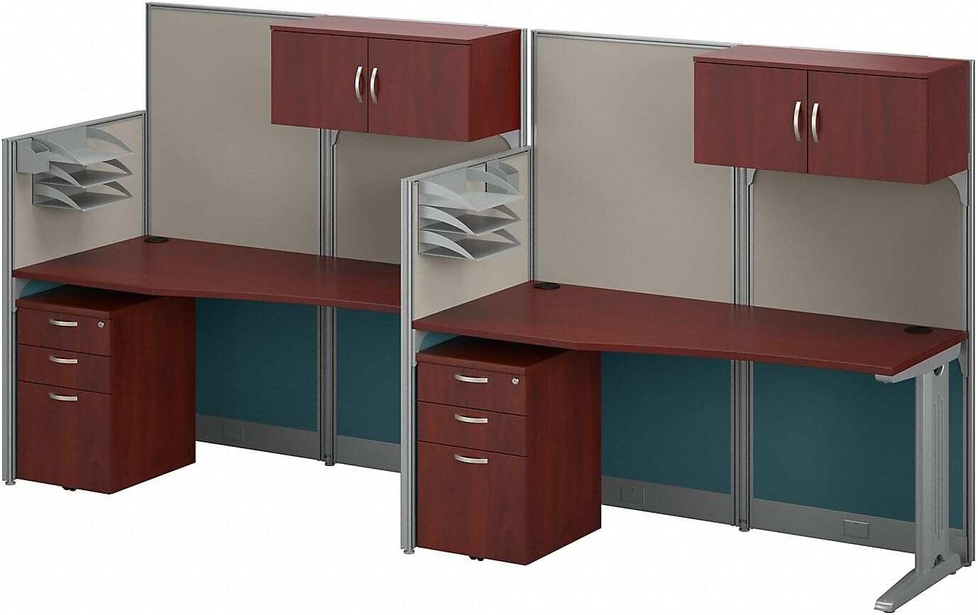 Office in an Hour 2 Person Cubicle Workstations in Hansen Cherry ...