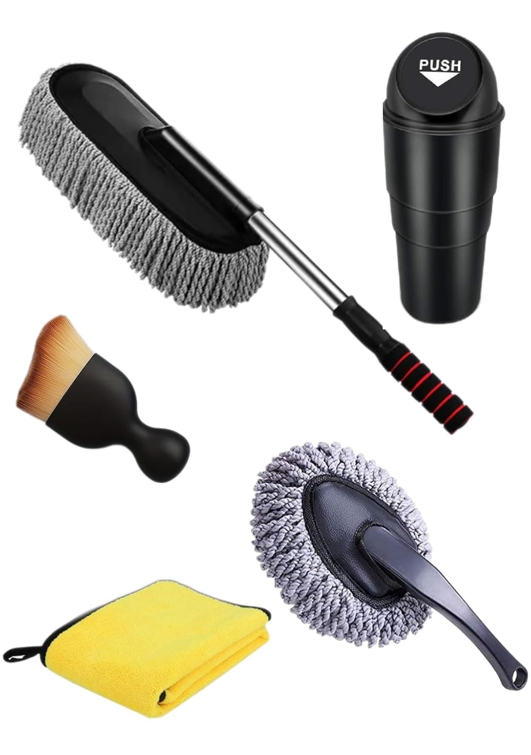 LUDE 5PCs Microfiber Kit Car Duster with Long Handle Brush| Interior ...