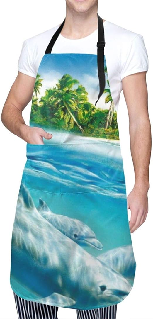 PJDZRNYO Apron (33"x28") Underwater Sea Fish Print Waterproof apron ...