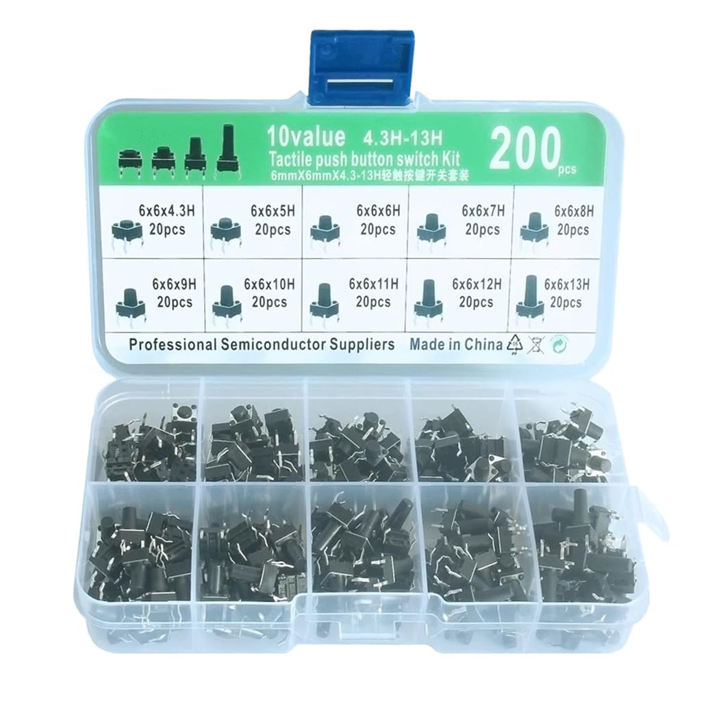 HiLetgo 200pcs 6x6mm Tact Switch Tactile Push Button Switch Assortment ...