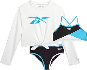 Amazon.com: Reebok Girls' Rash Guard Set - 3 Piece UPF 50+ Long Sleeve ...