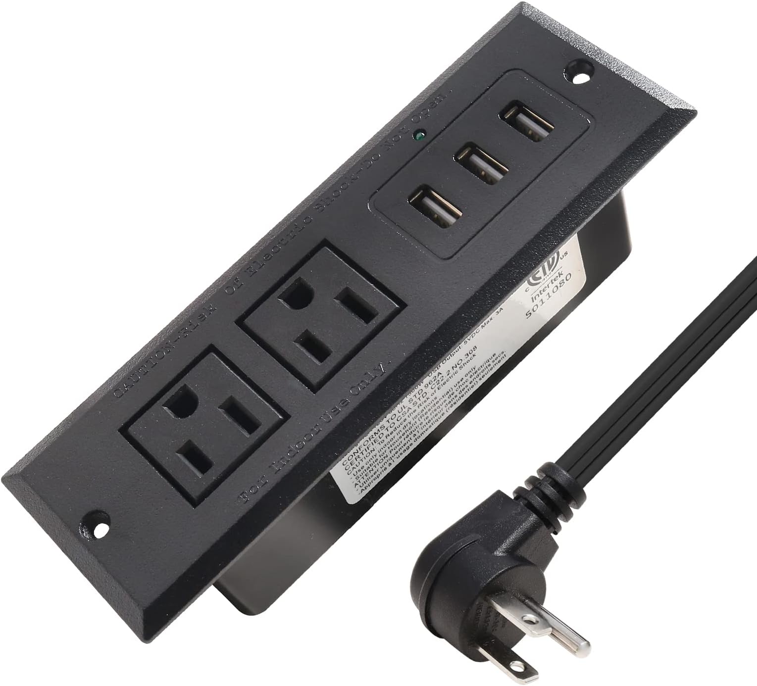 Desk Power Bar with USB Recessed Mounted Desktop Power Strip 2 Outlets ...