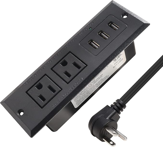 Desk Power Bar with USB Recessed Mounted Desktop Power Strip 2 Outlets ...