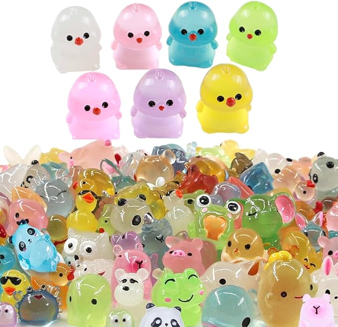 DTQKSM 200 Pcs Mini Resin Animals Variety Pack; Luminous Tiny Animals ...