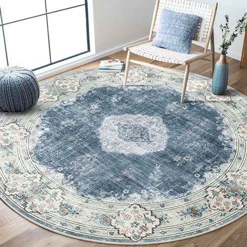 Amazon.com: MUJOO Blue Round Rug 6ft,Circle Washable Area Rugs for ...