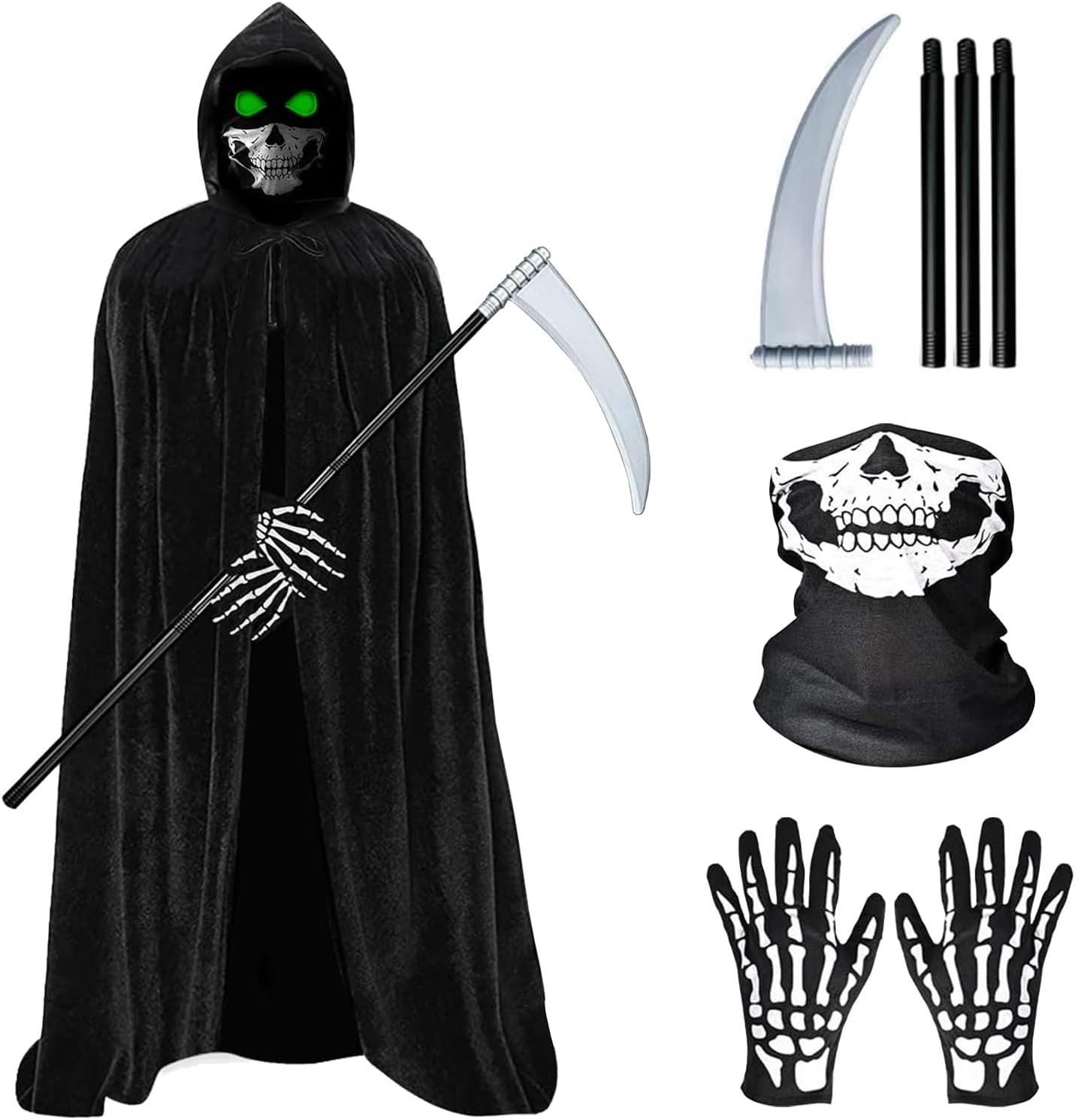 4 PCS Halloween Ghost Kostüm Sensenmann Herren, Halloween Schwarzer ...
