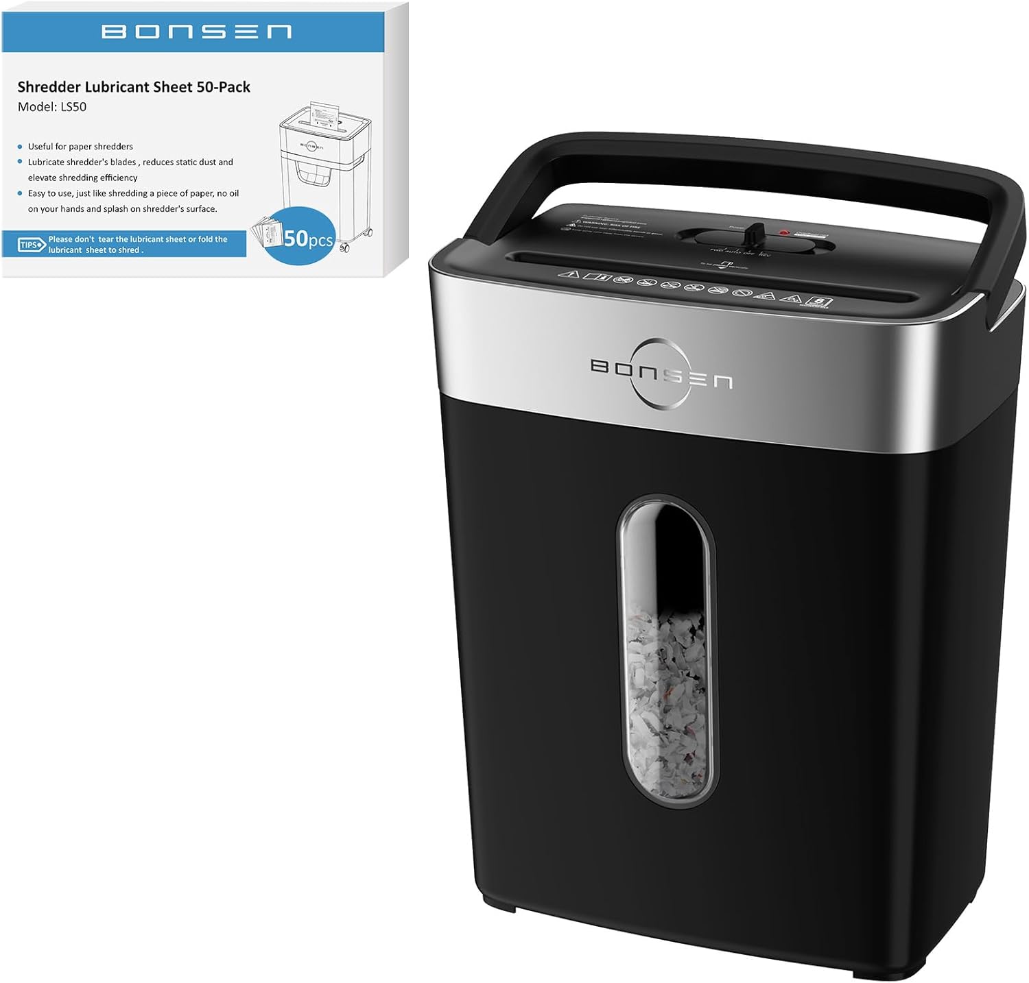Amazon.com : BONSEN 8-Sheet Cross Cut Paper Shredder and 50 Pack Lubricant Sheets : Office Products