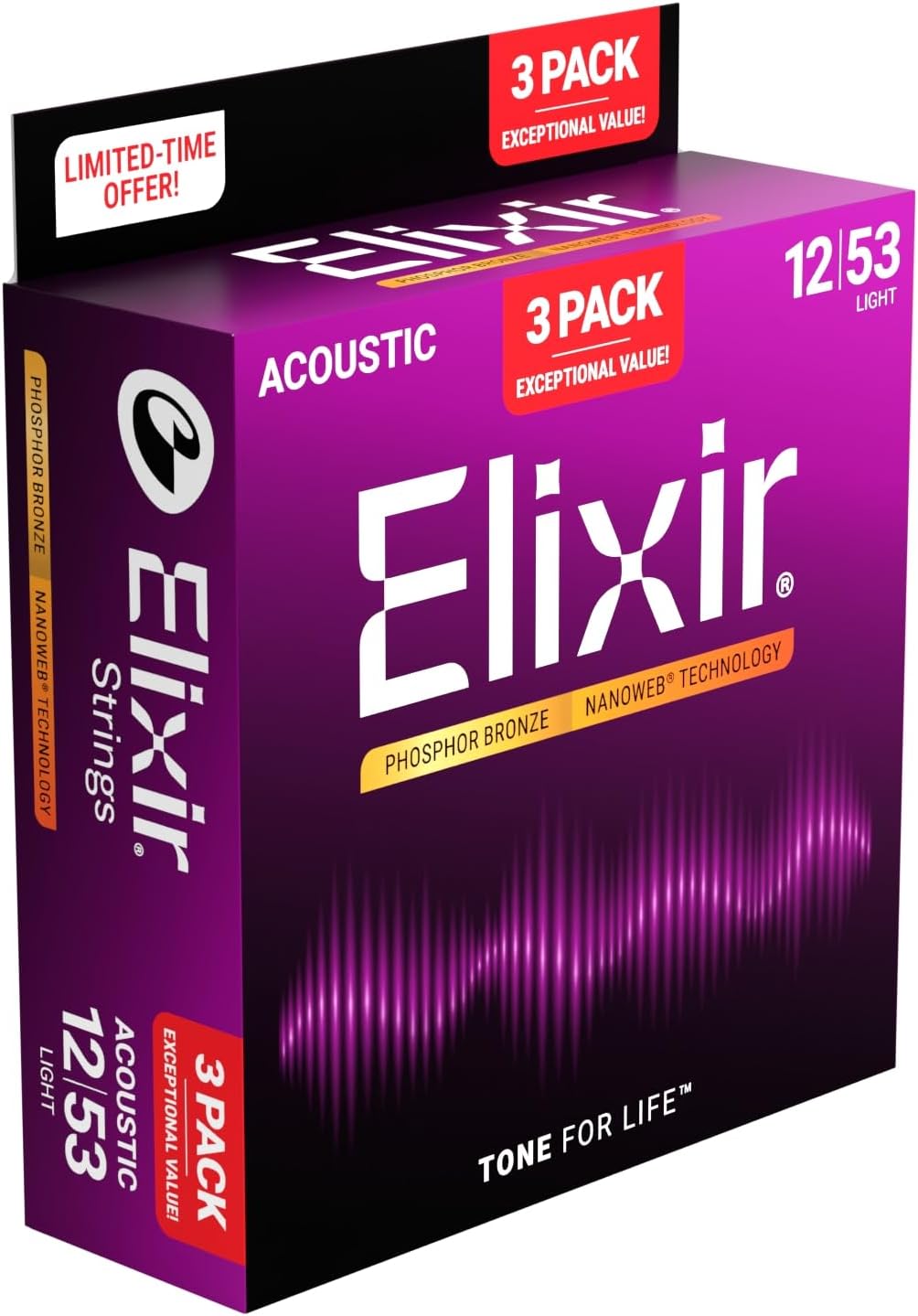 Amazon.com: Elixir Acoustic Phosphor Bronze Guitar Strings w/NANOWEB ...