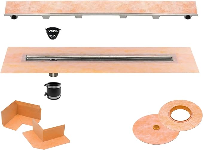 All-in-one Waterproof Linear Shower Drain Kit with 32 Inch Off-set ...