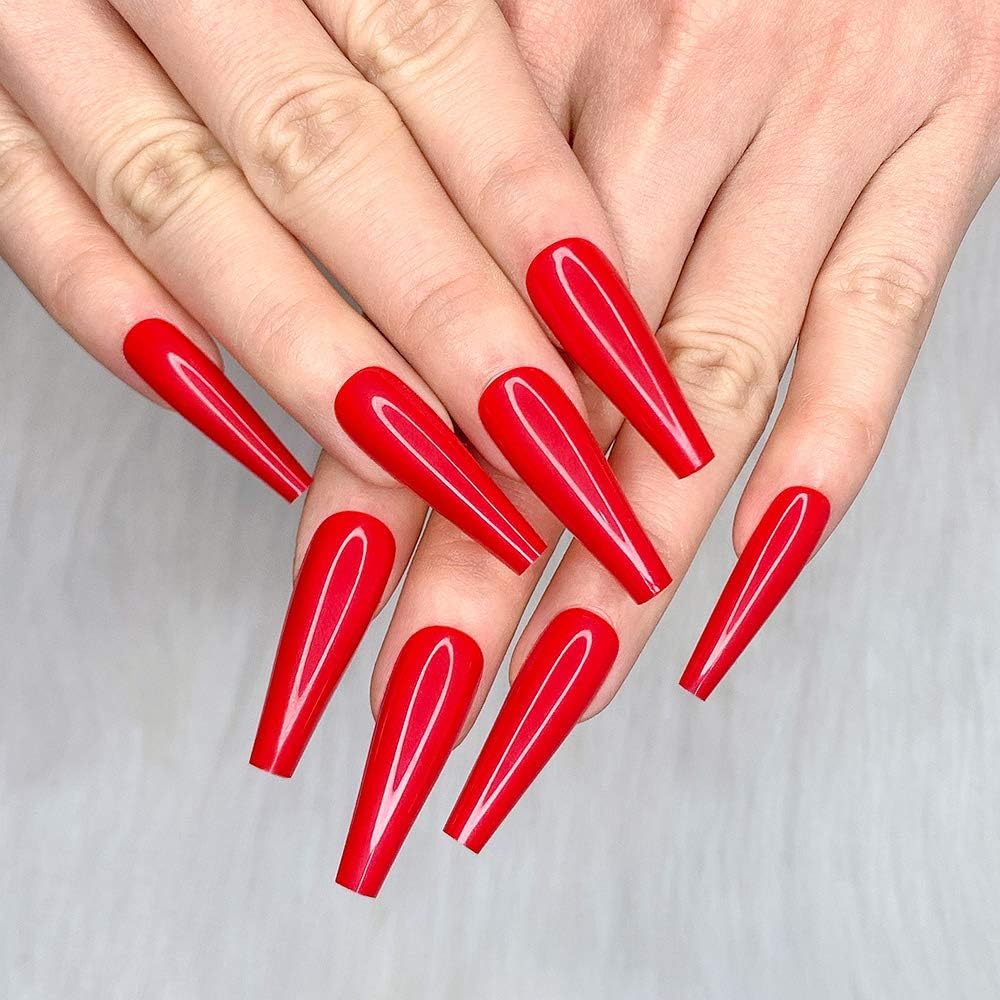 Amazon.com: Bomine Press on Nails Long Red Fake Nails Stiletto Acrylic ...