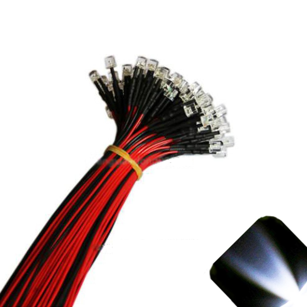 Amazon.com: Lighthouse LEDs 12v 3mm Flat Top Pre-Wired Cool/Clear White ...