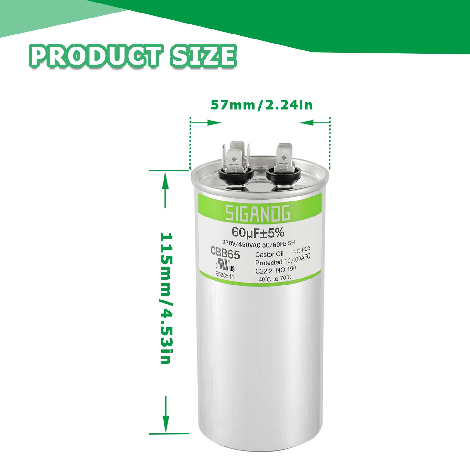 Snapklik.com : 60uF 60 MFD 370V Or 450V CBB65 Run Start Capacitor 60 uF ...