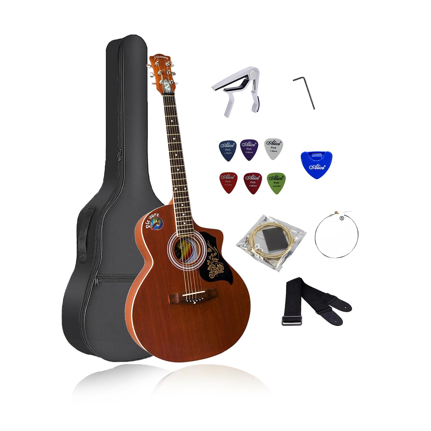 Matte 39-inch Full Sapelewood Acoustic Guitar with Truss Rod, Padded ...