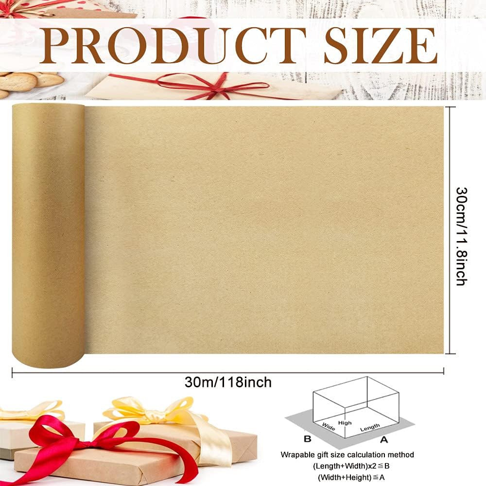 SPEACOUR Brown Kraft Paper Roll 30cm x 30m Natural Brown Wrapping Paper ...
