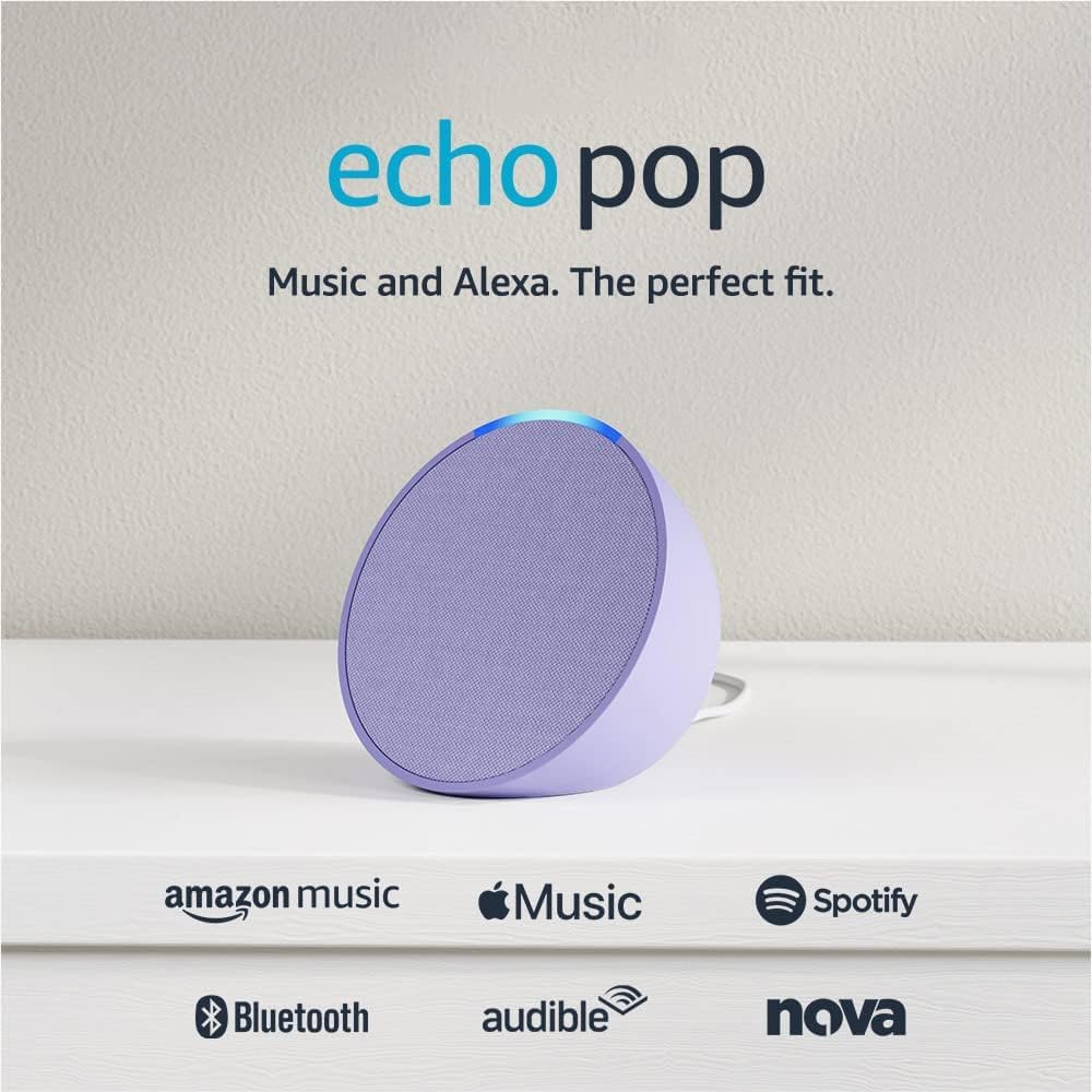 Amazon Official: Echo Pop Full Sound Compact Smart Speaker With Alexa Lavender Bloom