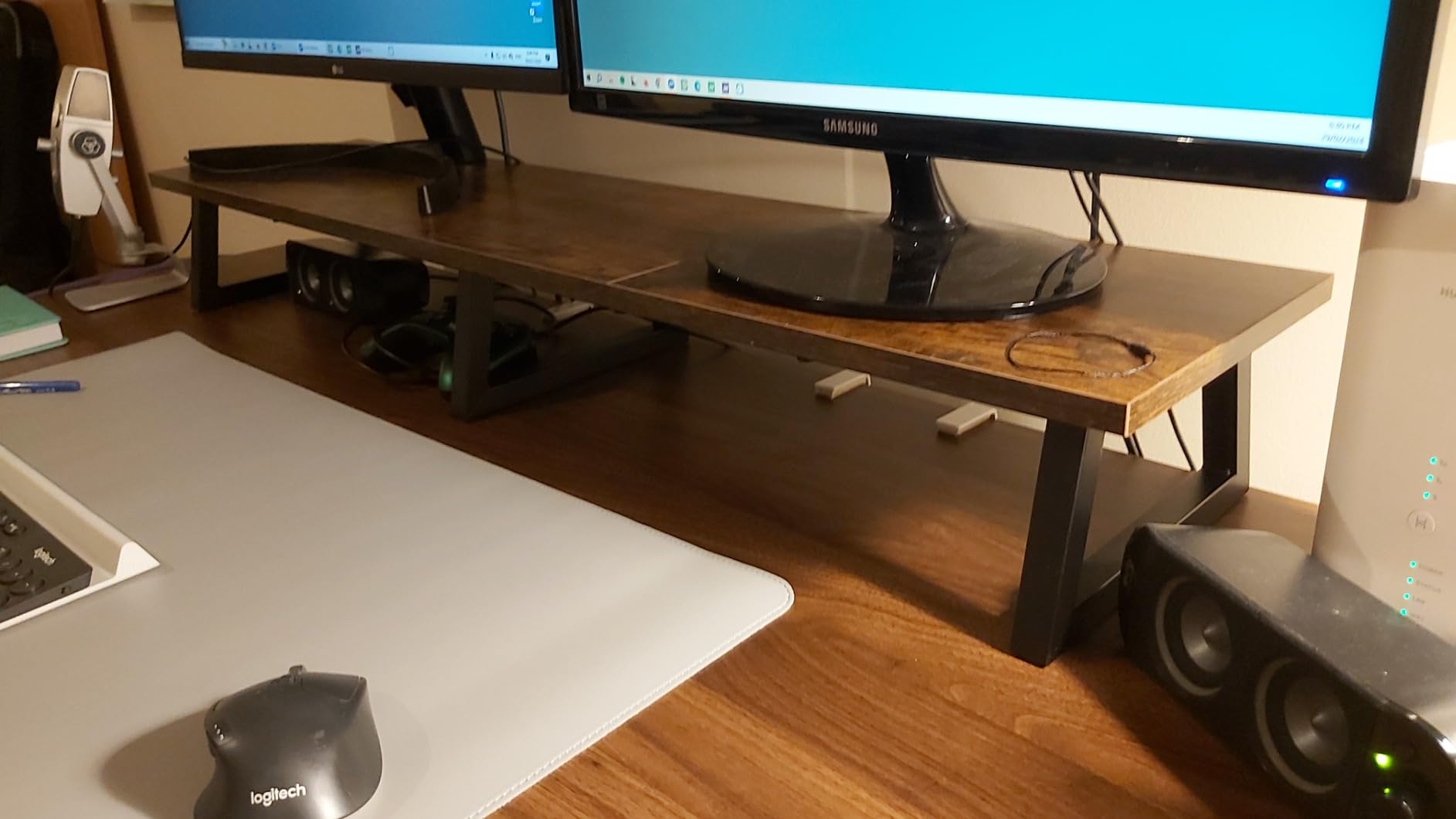 TEAMIX 42 inch Large Dual Monitor Riser,Rustic Brown Extra Long TV ...