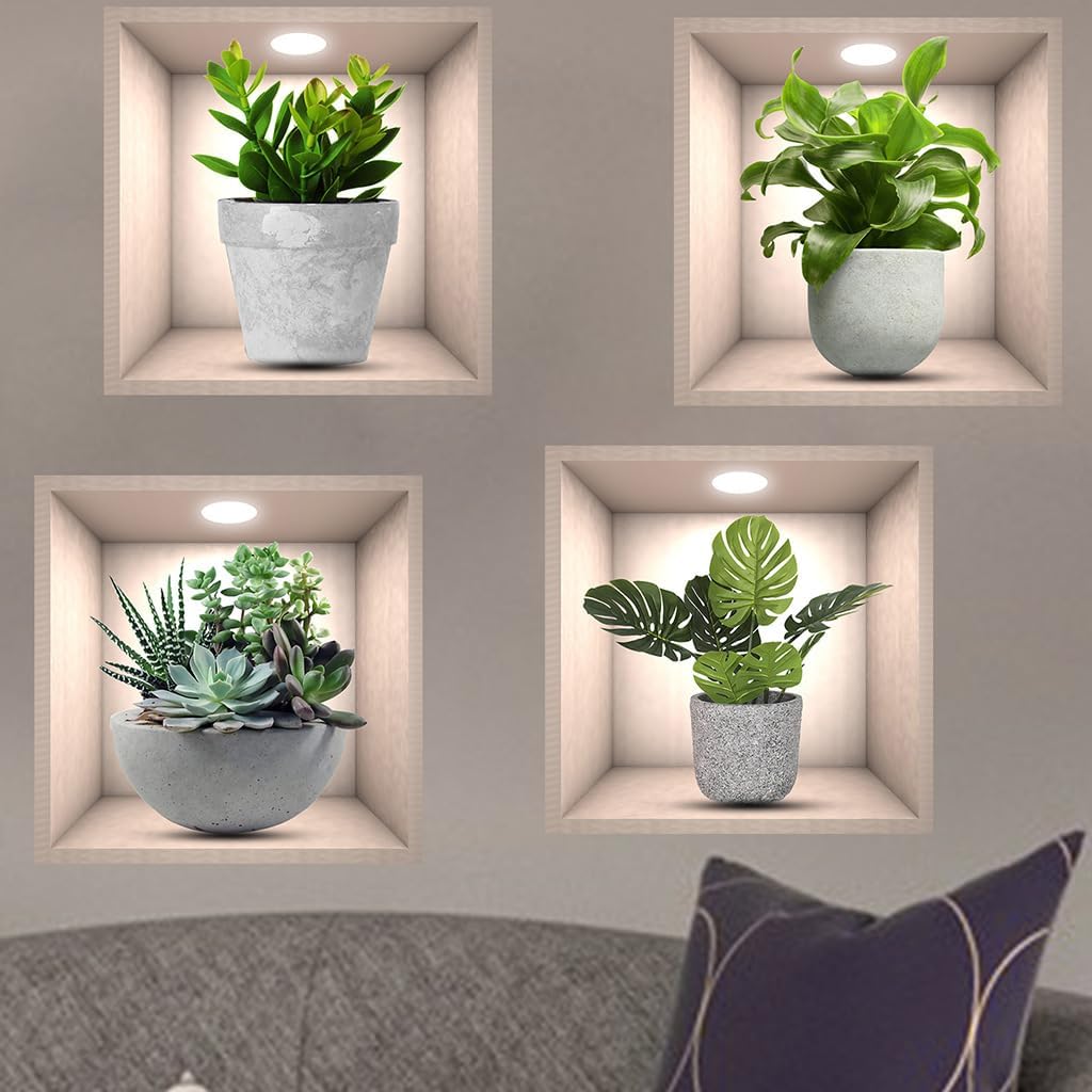 Amazon.com: iMagitek 4 Pack 3D Green Plants Wall Stickers Botanical ...