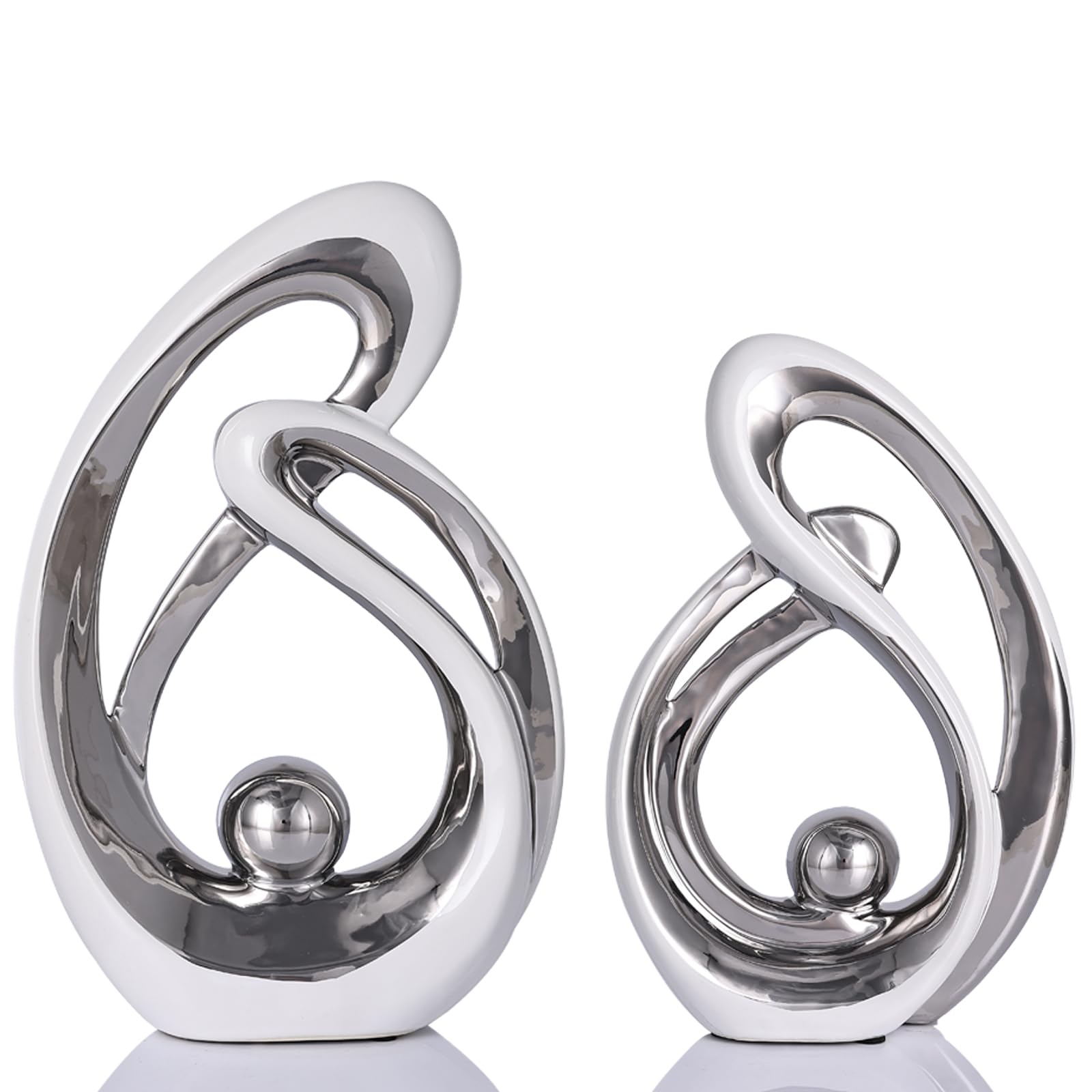 Amazon.com: Silver Ceramic Home Decor, Ceramic Abstract 2 Piece Set ...