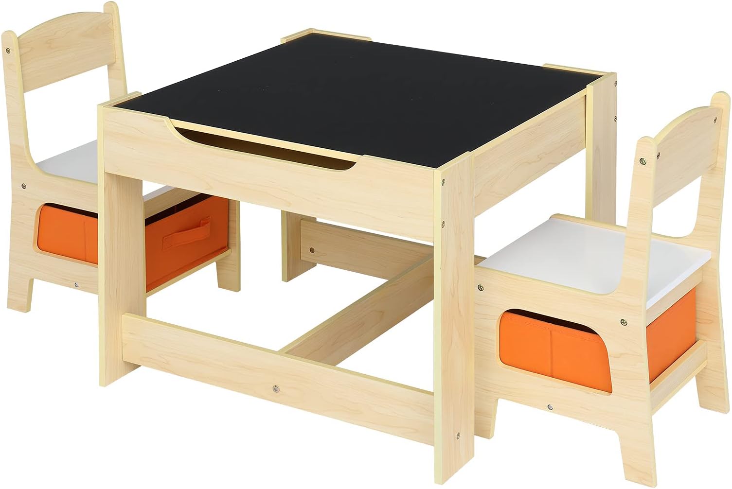 eSituro Kindertisch und 2 Stühle mit Stauraum, 3tlg. Kindersitzgruppe ...