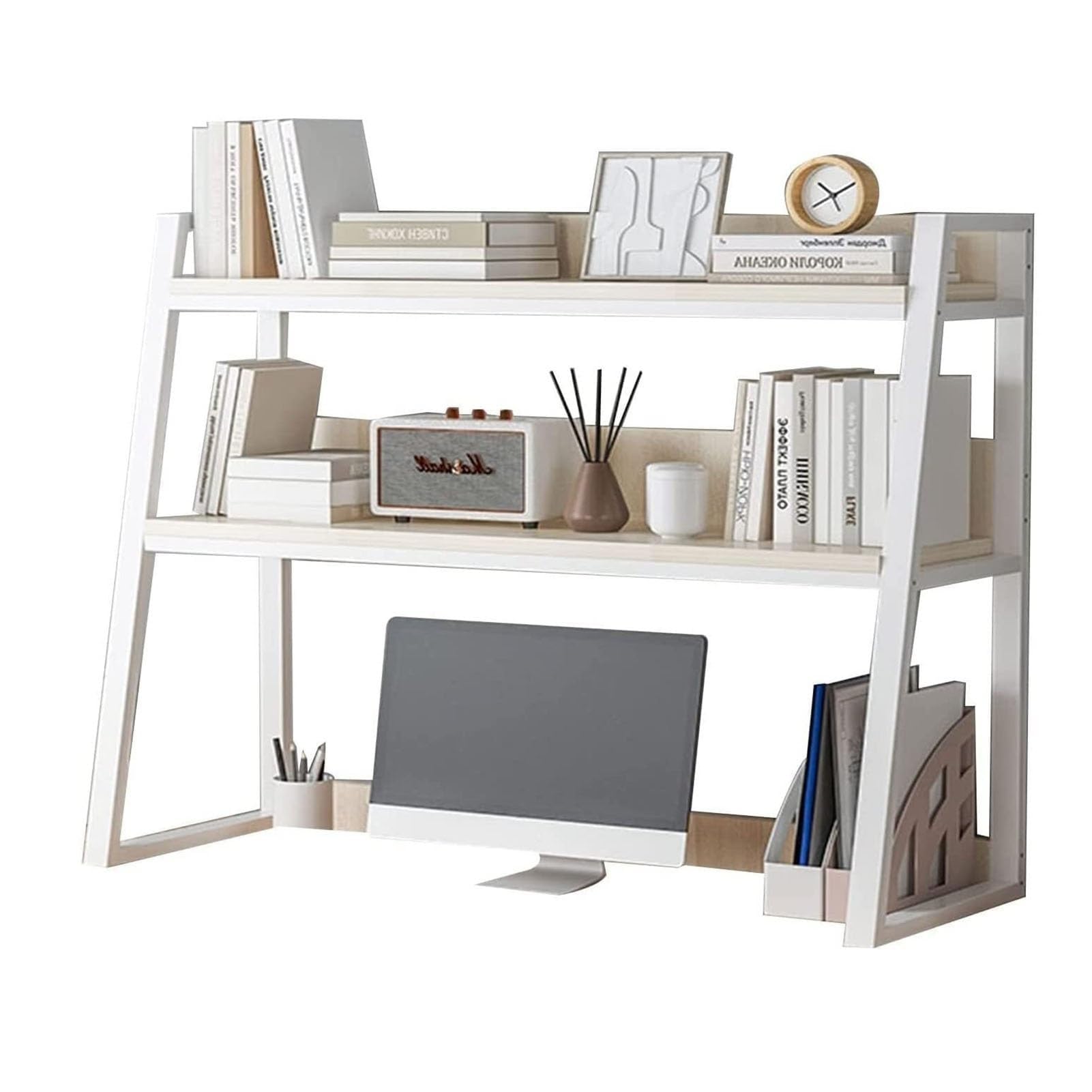 Amazon.com: 2 Tier Desktop Bookshelf / Bookcase - Office Desk Bookshelf ...
