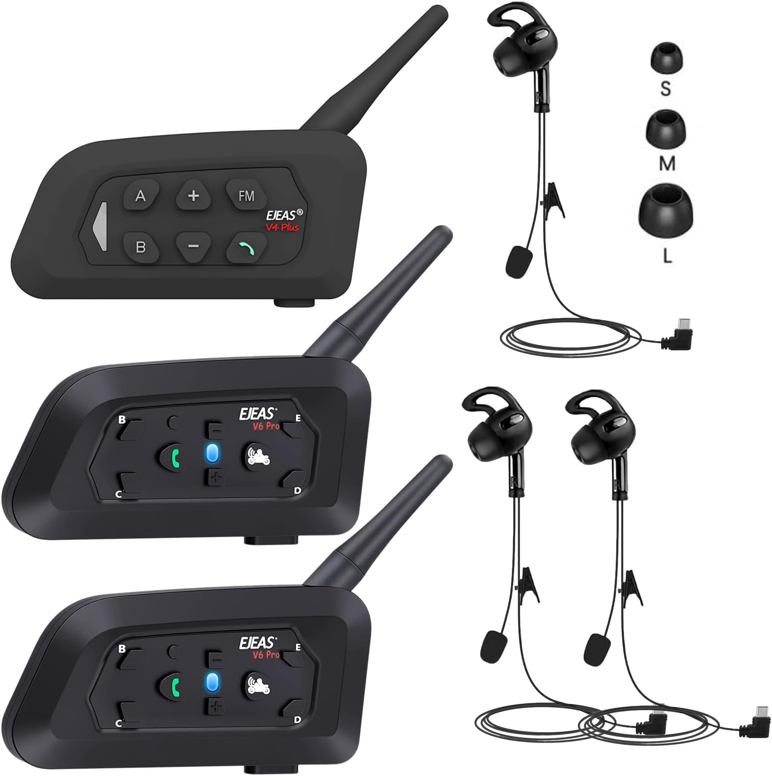 Amazon.com: EJEAS V6C Referee Bluetooth Intercom, 2-Way 1200M ...