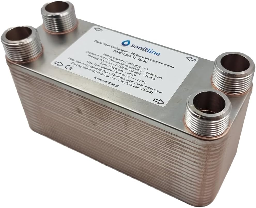 SANITLINE Edelstahl Wärmetauscher Plattenwärmetauscher SL-16-40, 4x 1 ...