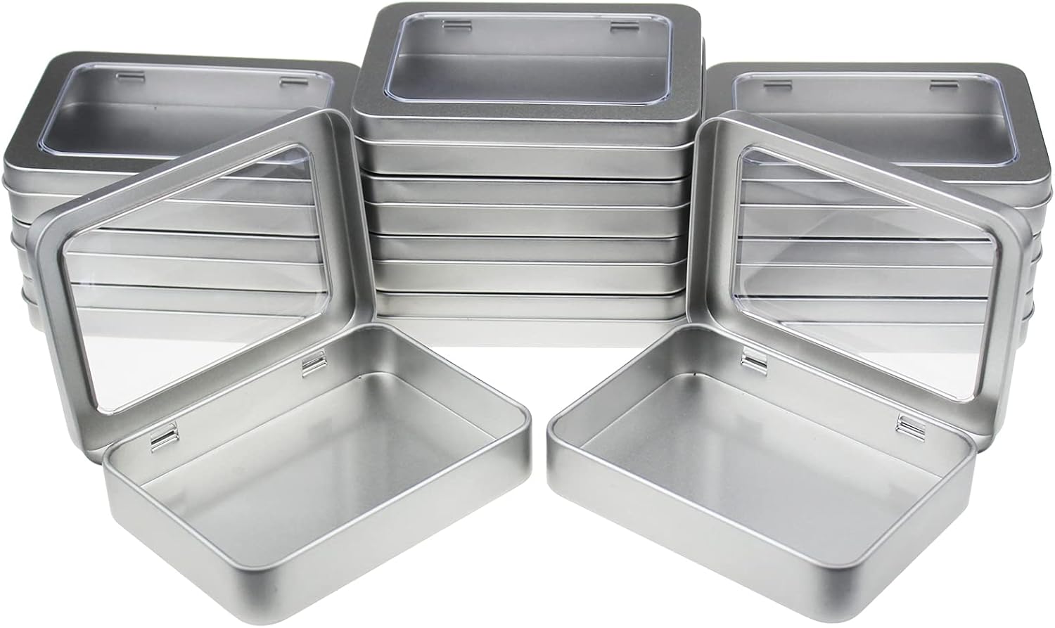 12 Pack Empty Rectangular Metal Storage Organizer Tins with Clear ...