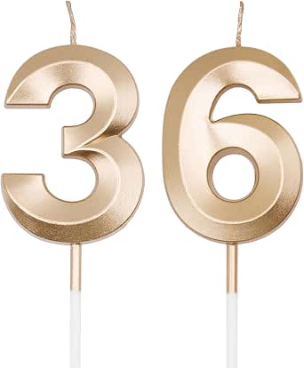 Amazon.com: Champagne Gold 36th & 63rd Birthday Candles for Cakes ...