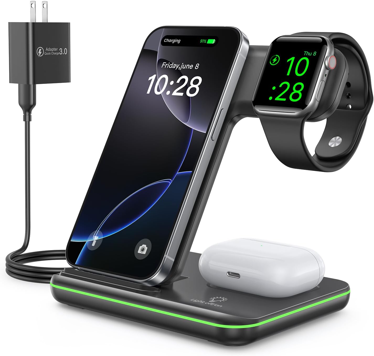 Amazon.com: FABKITT Wireless Charger iPhone Fast Charging Station: 3 in ...