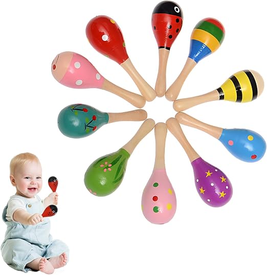Wooden Baby Maracas - 4 Pcs Colorful Shakers, Sensory Musical ...
