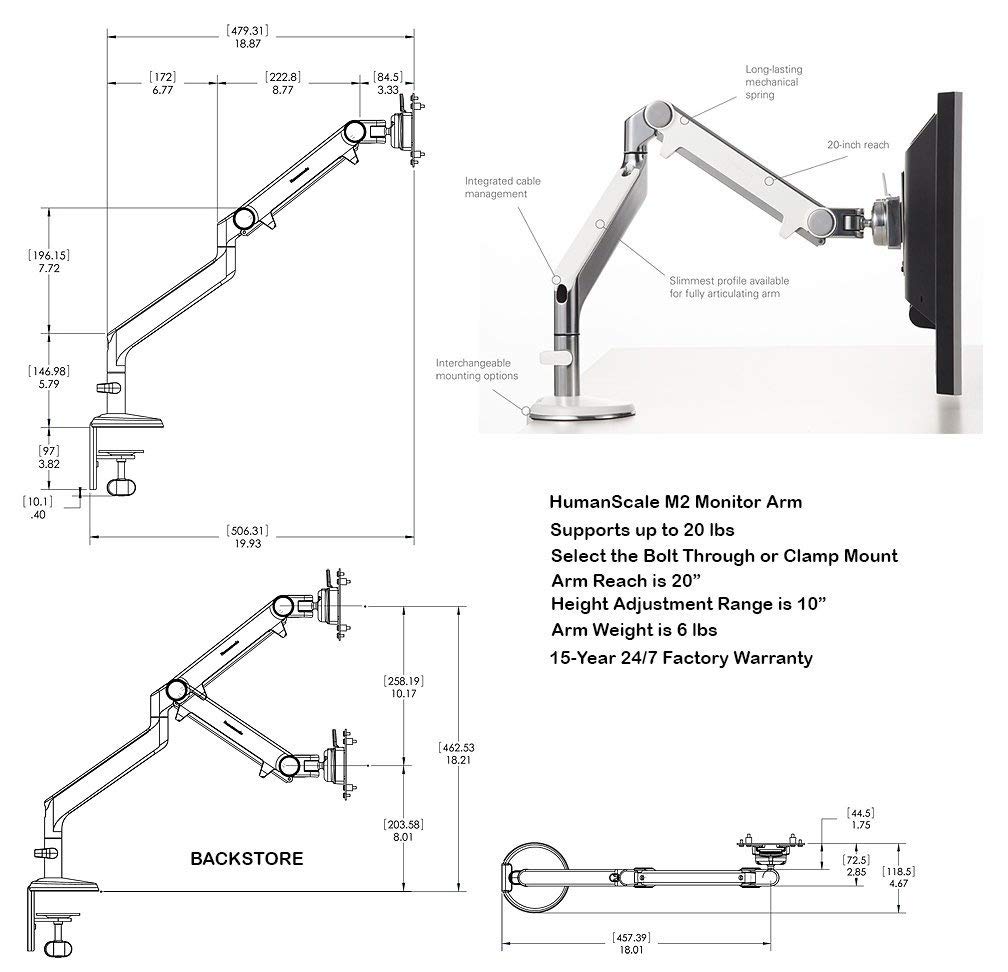 Humanscale M2 M2cw1s Adjustable Articulating Computer Monitor Arm Two ...