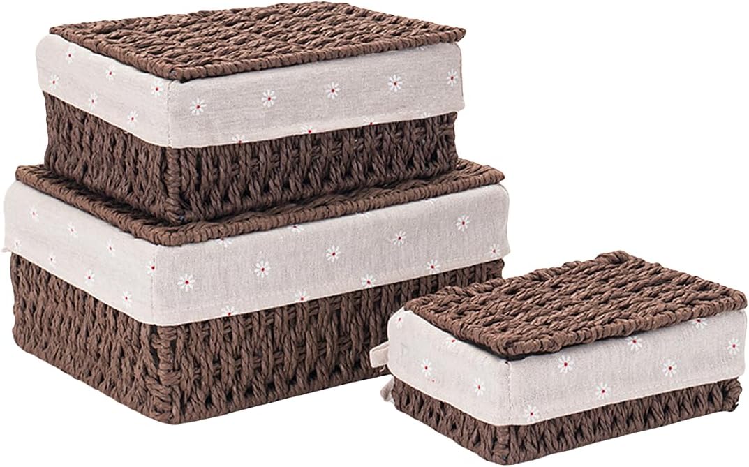 Amazon.com: GIB Wicker Woven Storage Baskets with Lids Set of 3 Size ...