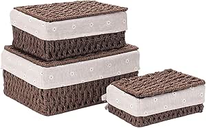 Amazon.com: GIB Wicker Woven Storage Baskets with Lids Set of 3 Size ...
