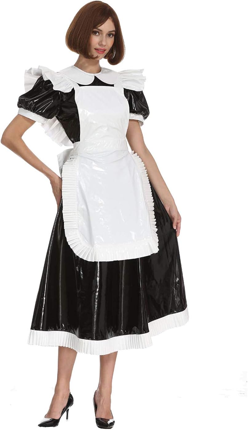 GOceBaby Women's Sissy Maid Lockable Medium Length Black PVC Dress ...