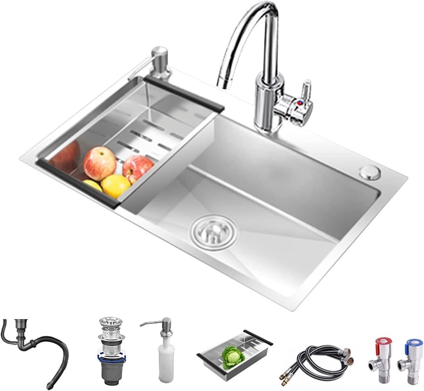 Amazon.com: Kitchen Sink Stainless steel sink Black/White Waterfall ...