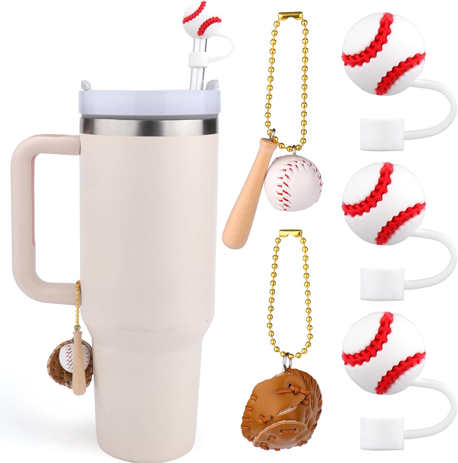 Amazon.com: AIERSA 3Pcs Baseball Straw Cover Caps Set for Stanley Straw ...