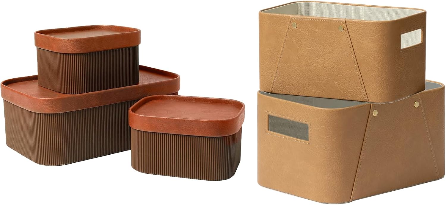 Amazon.com: LA JOLIE MUSE Storage Baskets for Organizing Camel Set 2 ...