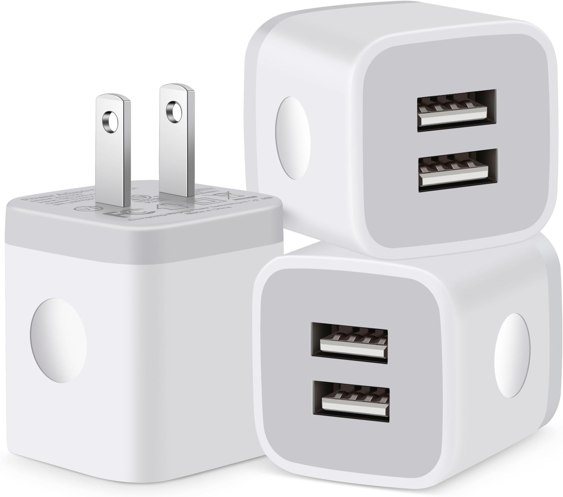 USINFLY USB Wall Charger, 3-Pack 2.1A Dual Port USB Cube Charger Block ...